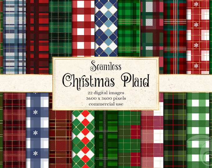 Tartan Plaid Digital Paper, Seamless Christmas Plaid Patterns, Red ...