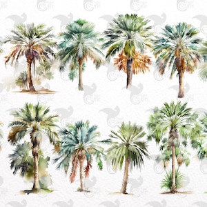 Watercolor Palm Trees Clipart - Tropical Island PNG Format Instant ...