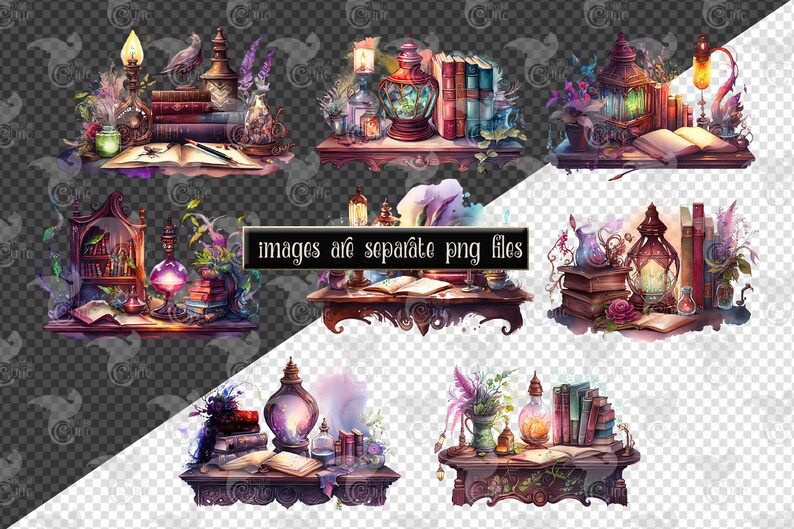 Watercolor Wizard Desks Clipart - Fantasy Magic Celestial Watercolor ...
