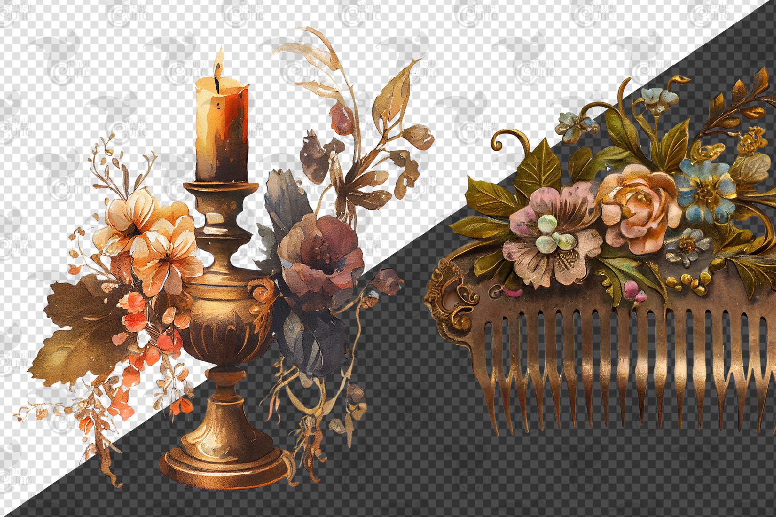 Watercolor Bronze Antique Clipart Vintage Shabby PNG Format - Etsy