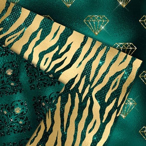 Teal and Gold Glam Digital Paper, Seamless Gold and Teal Glitter Glam ...