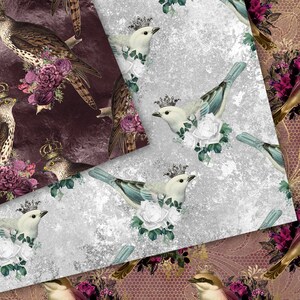 Royal Birds Digital Paper, Seamless Bird Printable Scrapbook Paper and ...
