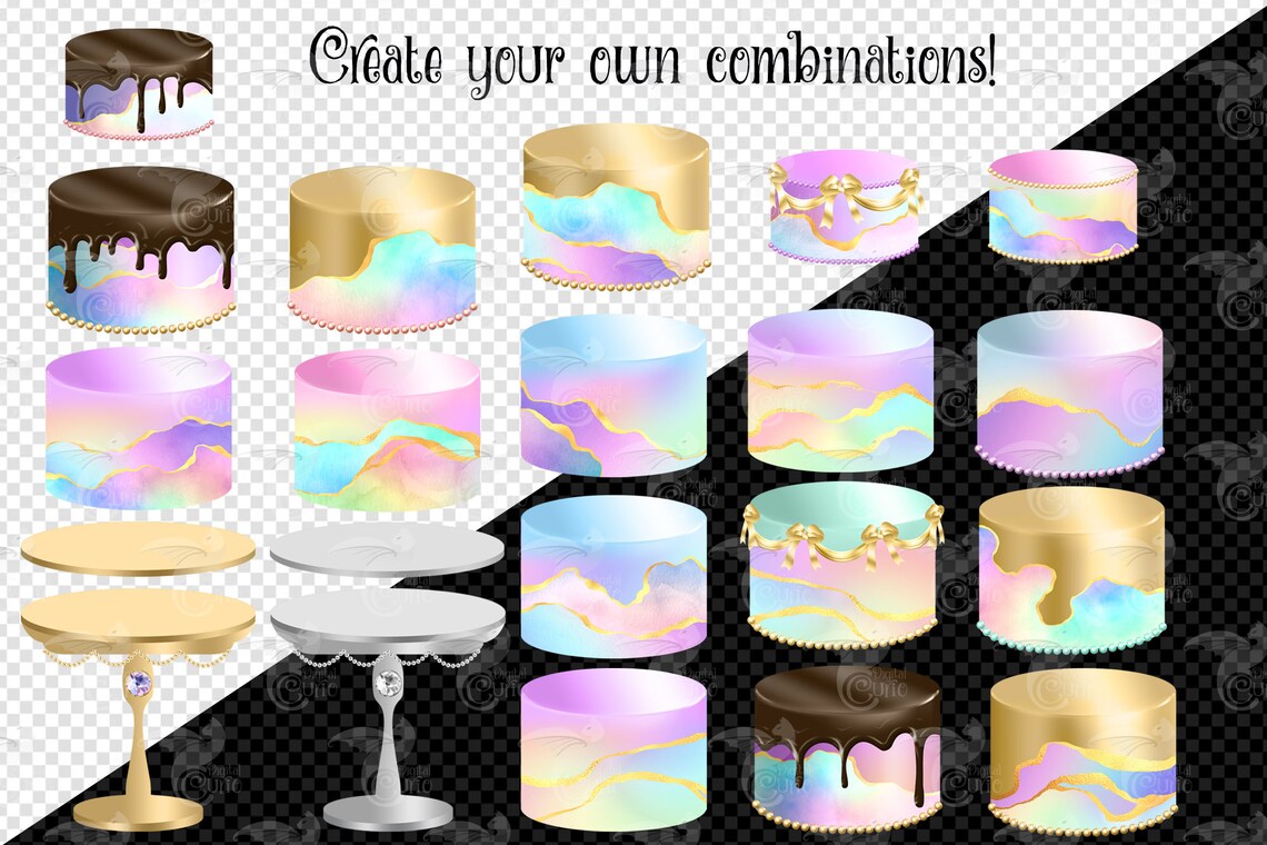 Rainbow Agate Cakes Clipart Pastel and Gold Baby Shower - Etsy