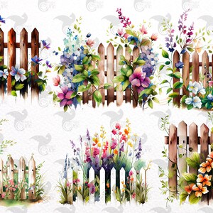 Watercolor Garden Fences Clipart - Spring Floral PNG Format Instant ...
