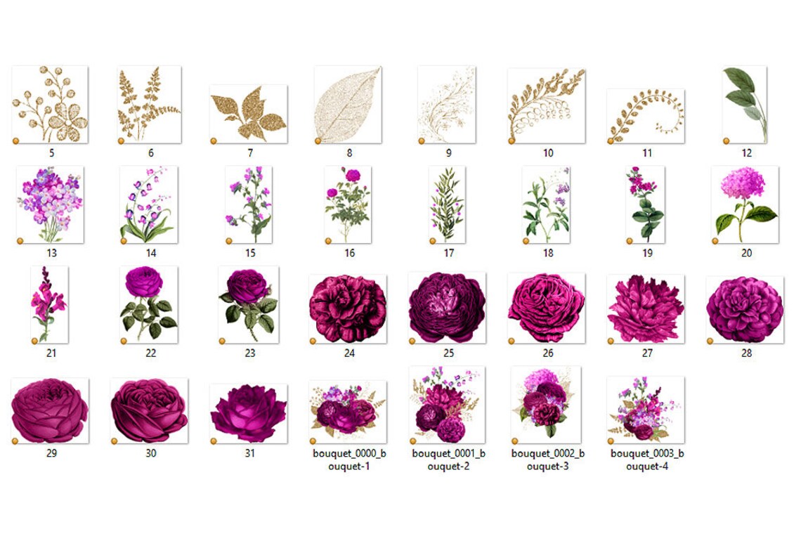 Magenta & Gold Floral Clipart, Wedding Flowers (digital Download) - Etsy