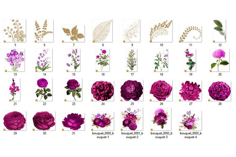 Magenta & Gold Floral Clipart, Wedding Flowers (digital Download) - Etsy