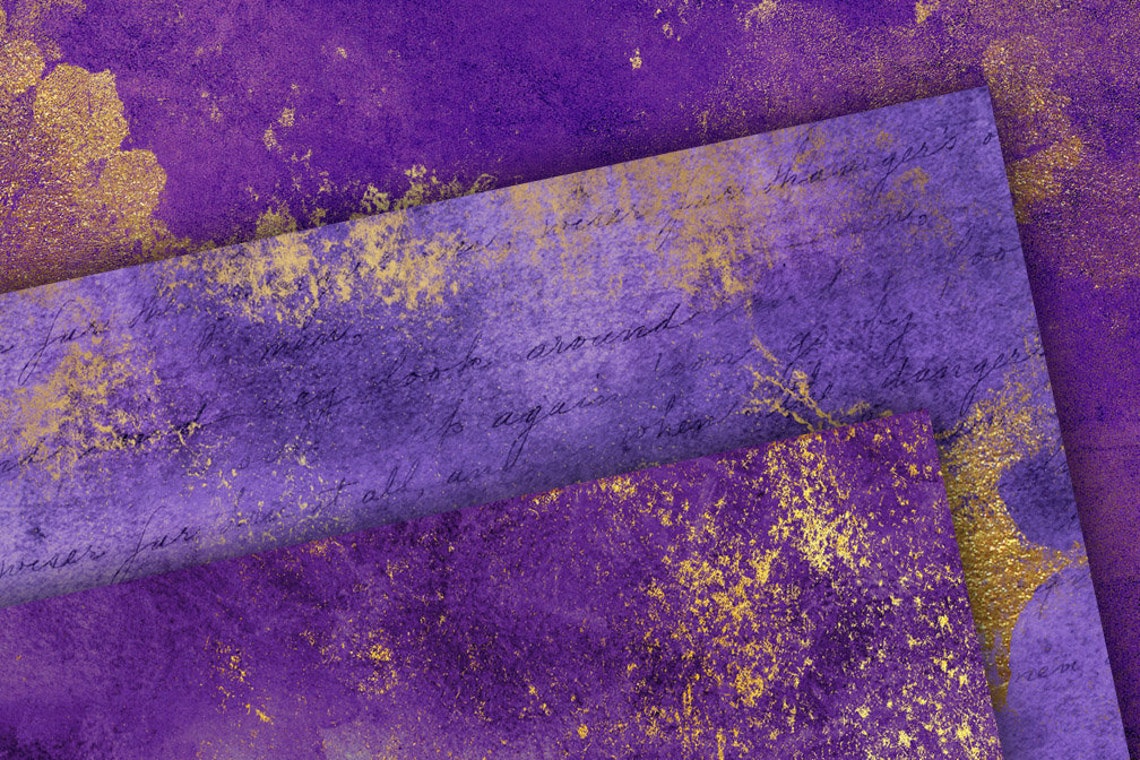 Grunge Purple and Gold Digital Paper Distressed Gold - Etsy