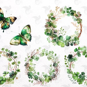 Watercolor Clover Clipart Floral Shamrock Wreaths PNG Format Instant ...