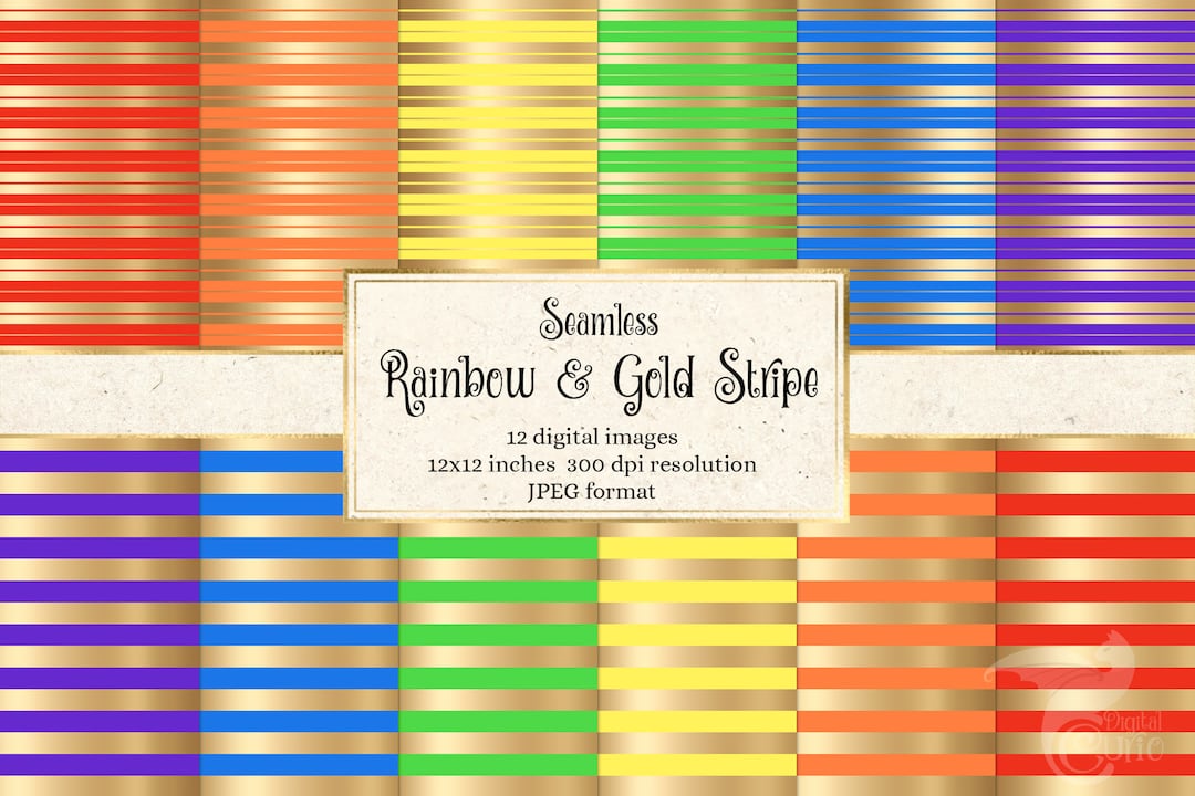 Rainbow and Gold Stripes Digital Paper Seamless Rainbow Luxury Glam ...