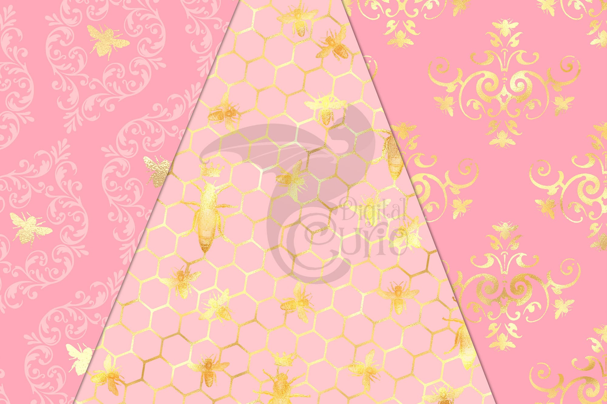 Princess Bee Digital Paper Blush Pink and Gold Honey Bee | Etsy
