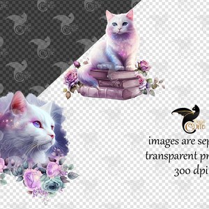 Watercolor Fantasy White Cats Clipart - Cute Floral Cats With Fairy ...