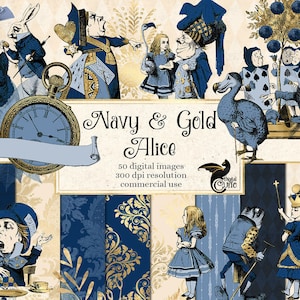 Navy and Gold Alice Digital Scrapbooking Kit, Instant Download Alice's ...