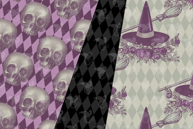 Spider Witch Digital Paper Seamless Gothic Skull Patterns | Etsy