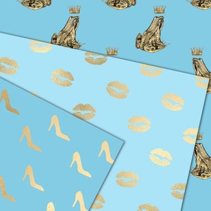 Blue and Gold Princess Digital Paper, Seamless Princess Backgrounds ...