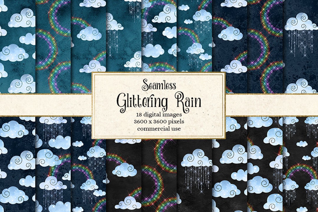 Glittering Rain Digital Paper, Rainbow Patterns and Seamless Pattern ...