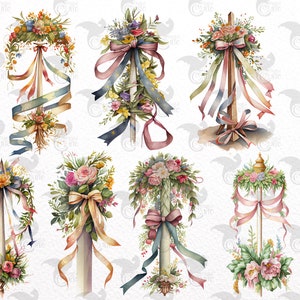 Watercolor Maypole Clipart - Floral Spring Midsummer Christian and ...