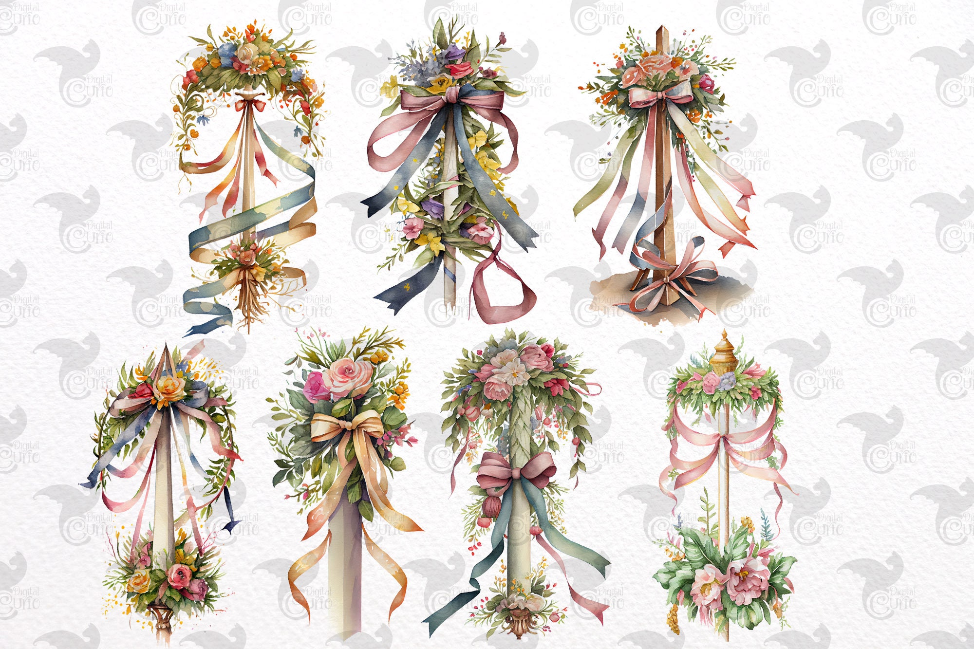 Watercolor Maypole Clipart Floral Spring Midsummer Christian - Etsy Canada