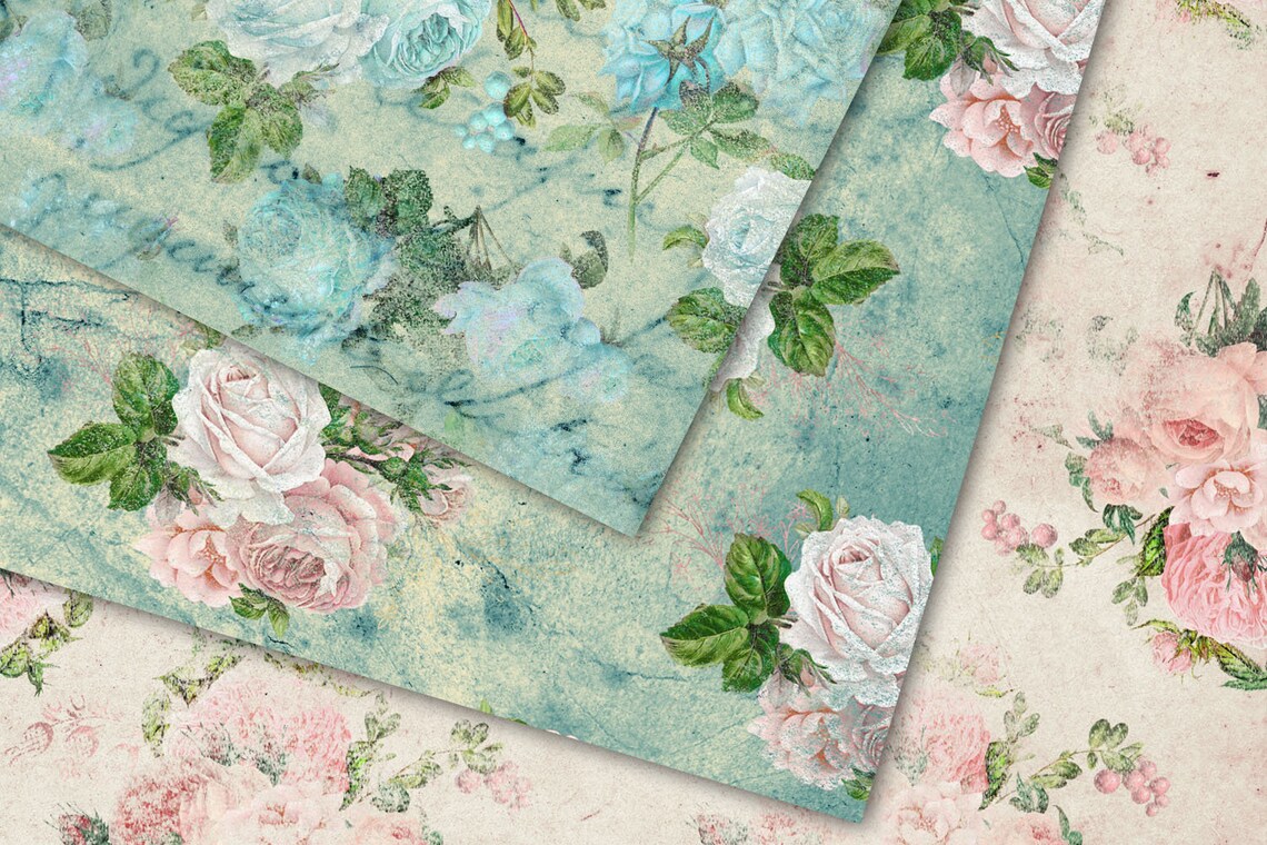 Shabby Paper Textures Vintage Rustic Shabby Flower Paper - Etsy