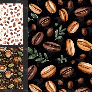 Watercolor Coffee Digital Paper, Seamless Coffee Bean Printable ...