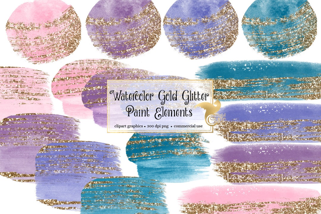 Watercolor Gold Glitter Paint Elements Clipart, Brush Strokes With Gold ...