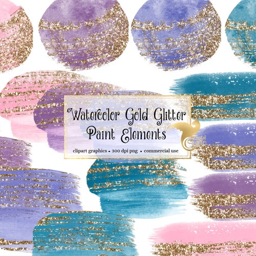 Watercolor Gold Glitter Paint Elements Clipart Brush Strokes - Etsy