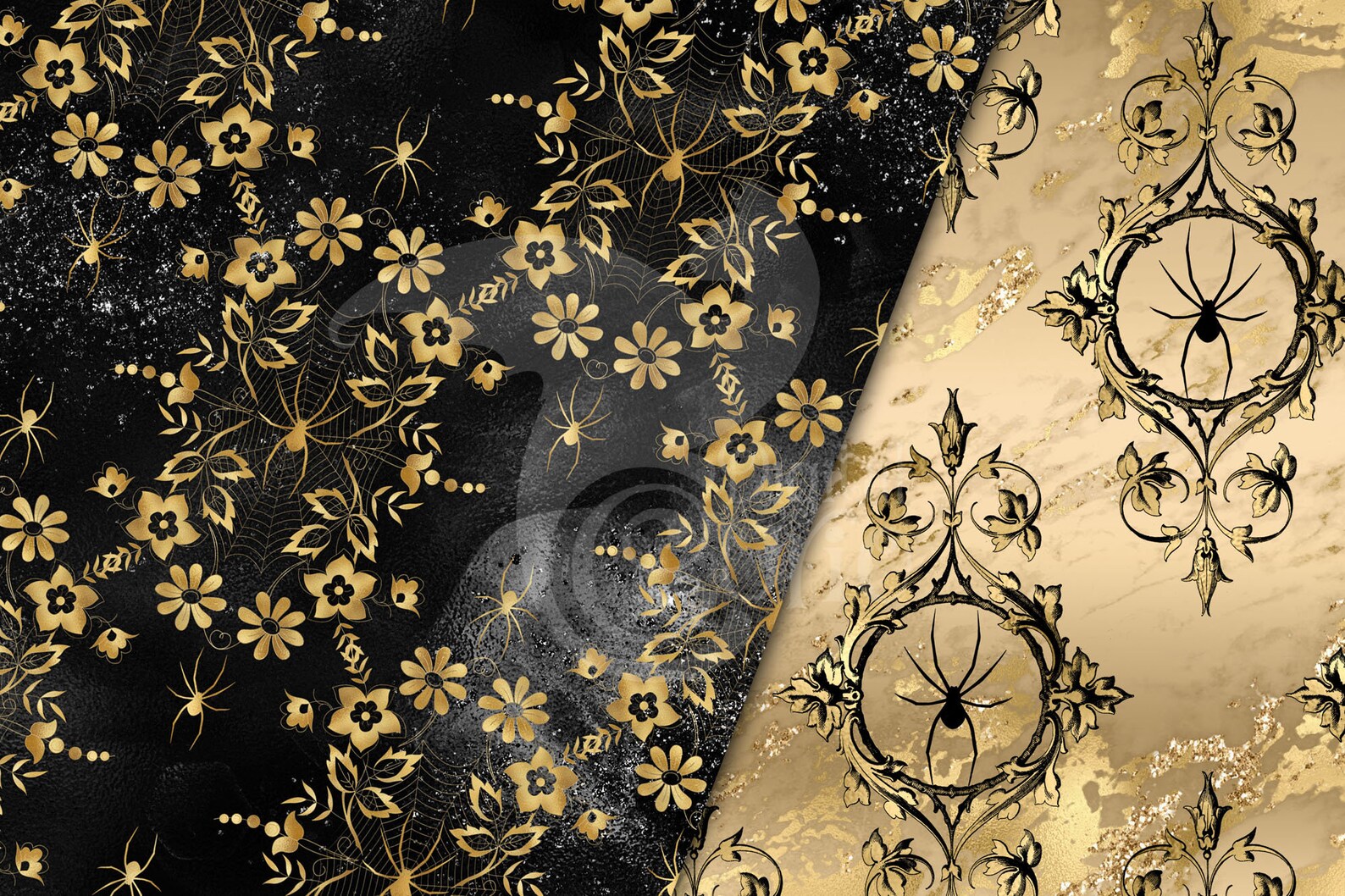 Black and Gold Spider Digital Paper Seamless Gothic Patterns - Etsy