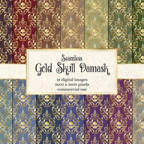 Seamless Orange Gothic Digital Paper Skull Damask Halloween - Etsy