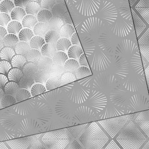 Silver Art Deco Digital Paper, Seamless Deco Patterns in Silver Foil ...