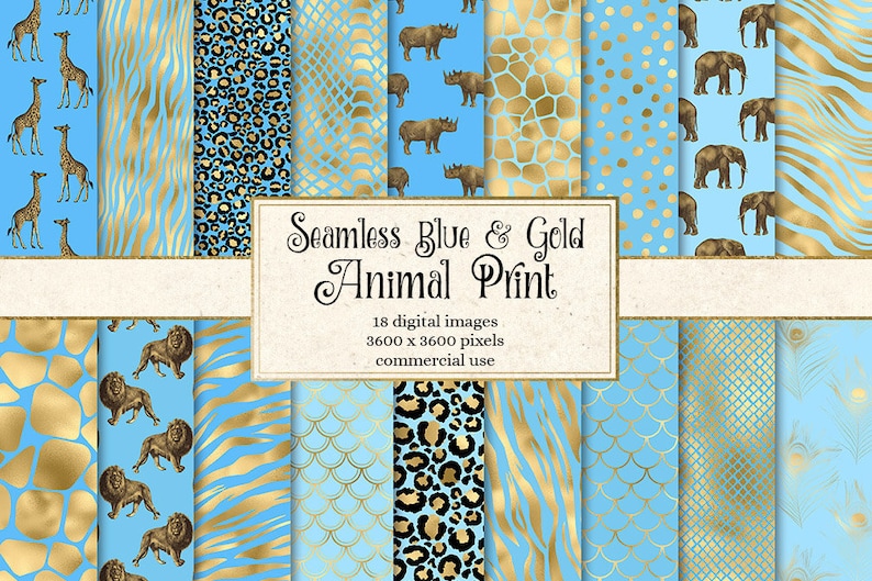 Blue and Gold Animal Skins Digital Paper Seamless African - Etsy
