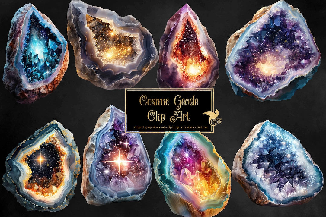 Cosmic Geode Clipart, Crystal Agate Geode Digital Graphic Elements Clip ...