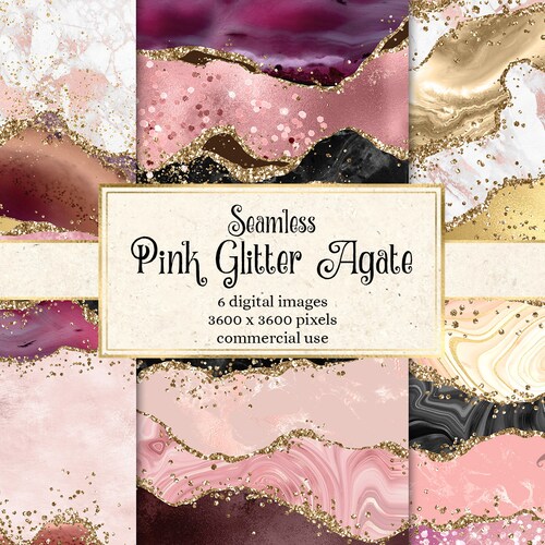 Pink Glitter Agate Digital Paper Seamless Textures With Gold - Etsy