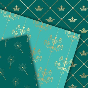 Turquoise and Gold Princess Digital Paper, Seamless Teal Aqua Princess ...