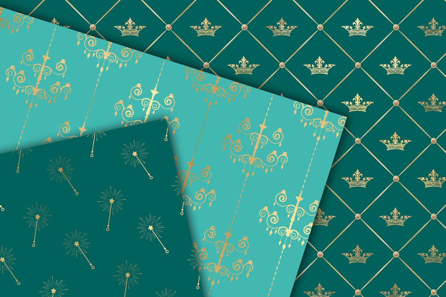 Turquoise and Gold Princess Digital Paper Seamless Teal Aqua | Etsy