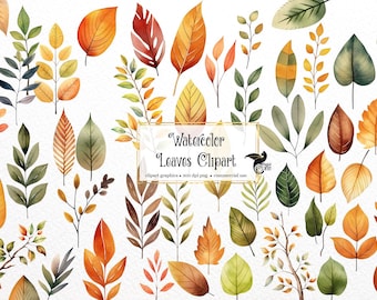 Watercolor Autumn Leaves Clipart: Hand-painted Fall Foliage Arrangement ...