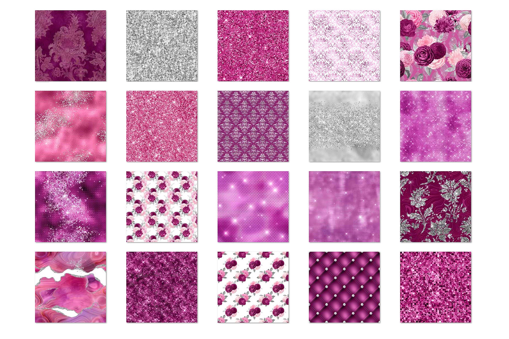Magenta and Silver Digital Paper Seamless Patterns and - Etsy