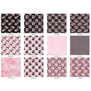 Pink and Black Floral Digital Paper, Vintage Shabby Chic (digital ...
