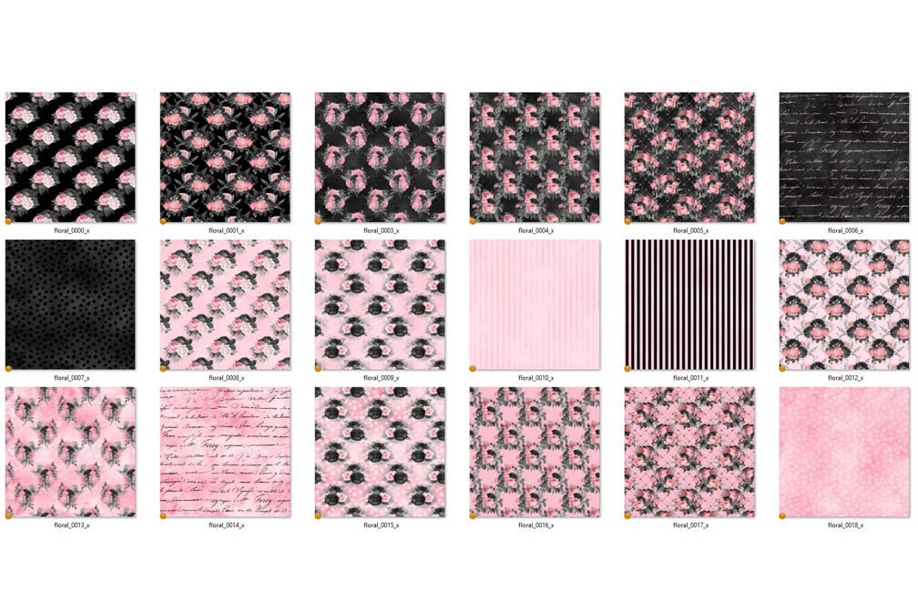 Pink and Black Floral Digital Paper, Vintage Shabby Chic (digital ...
