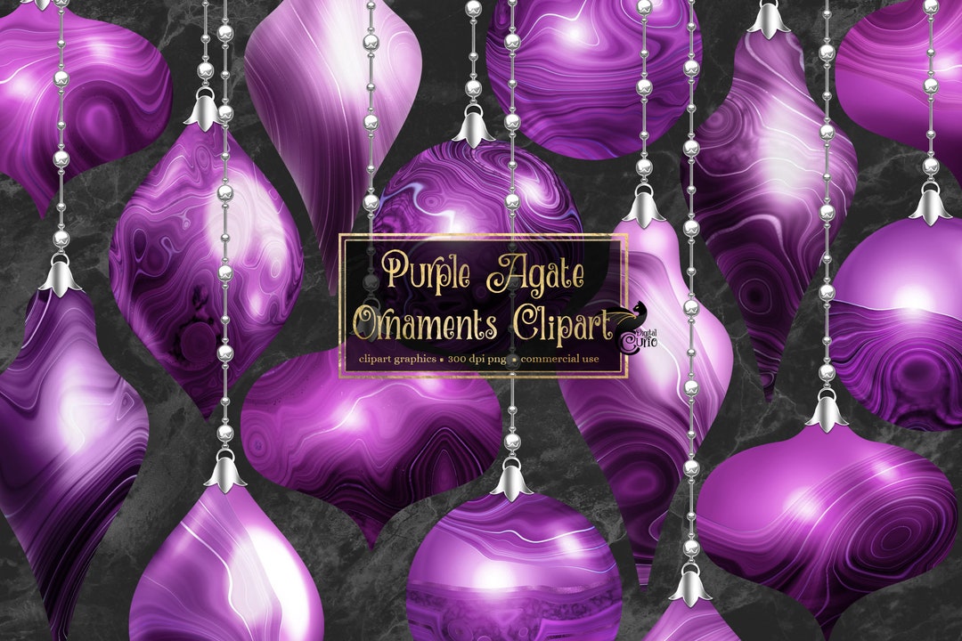 Purple Agate Christmas Ornaments Clipart, Digital Baubles (PNG) - Etsy