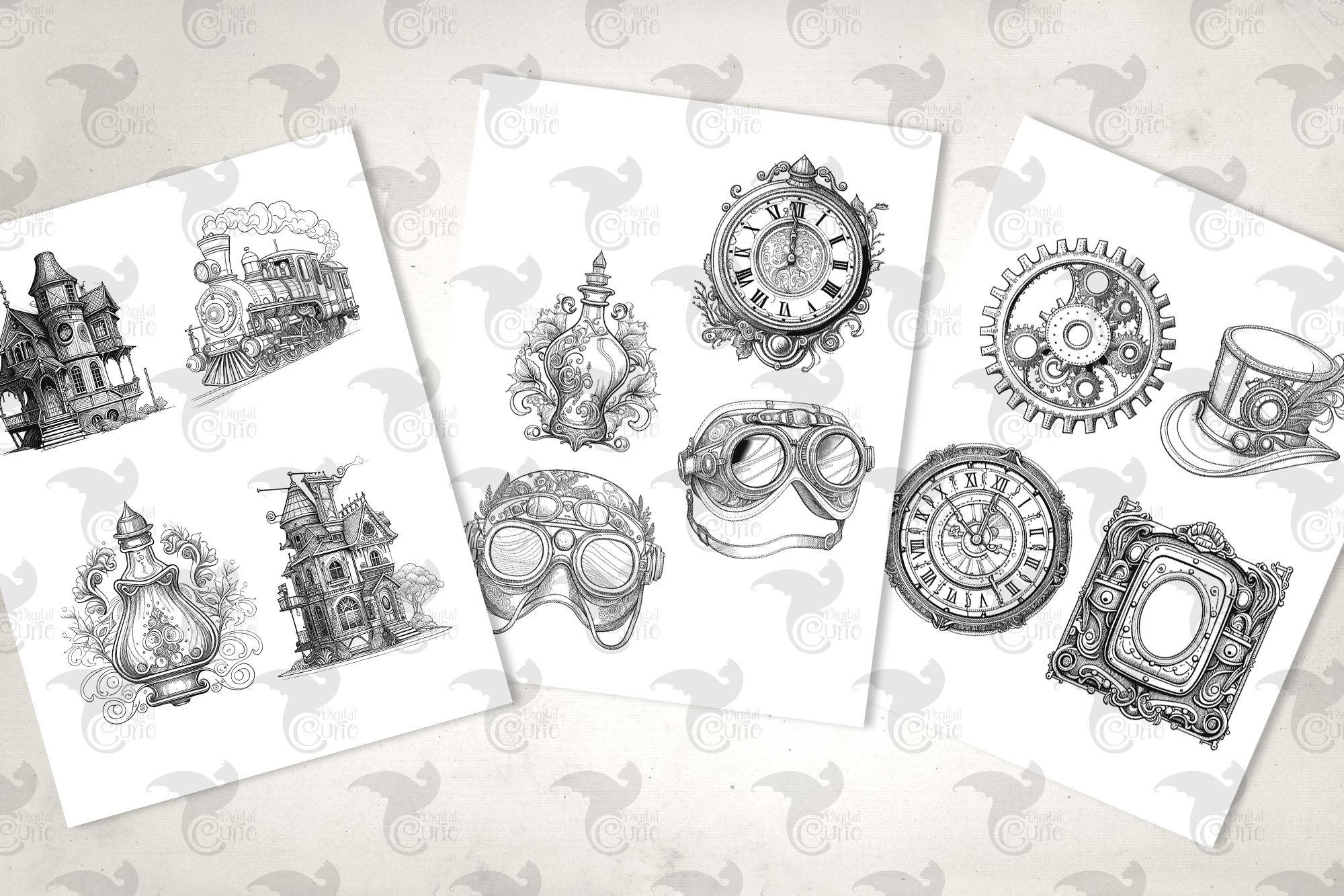 Steampunk Line Art Clipart Fantasy Clip Art Graphics and - Etsy Ireland