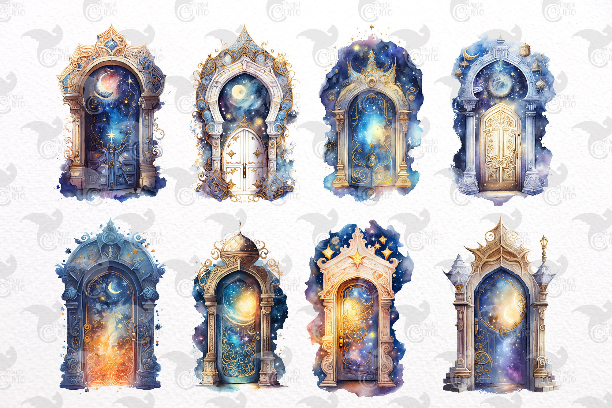 Watercolor Celestial Doors Clipart Fantasy Magic Door - Etsy