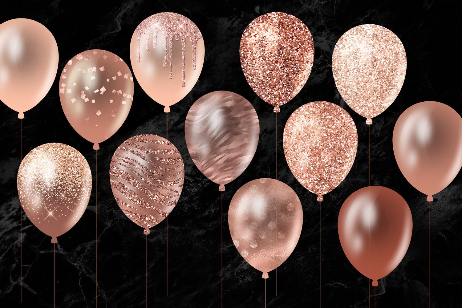 Glitter Balloons Clipart Rose Gold and Silver Glitter Party - Etsy