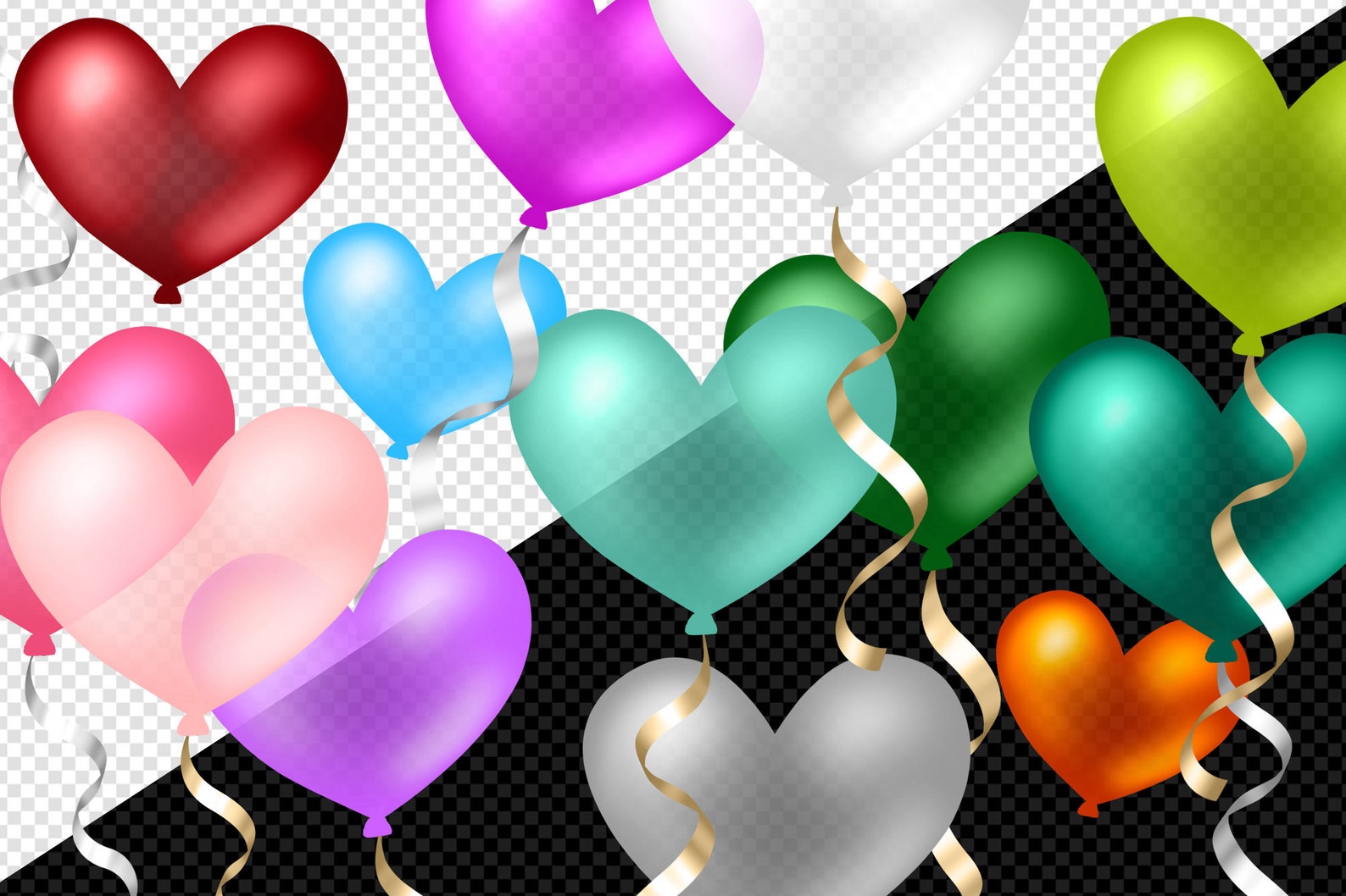 Rainbow Heart Balloons Clipart Cute Valentine Balloon and Ribbons Png ...