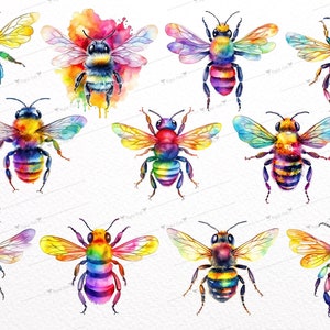 Watercolor Rainbow Bees Clipart - Cute Honeybees With Rainbow Colors ...