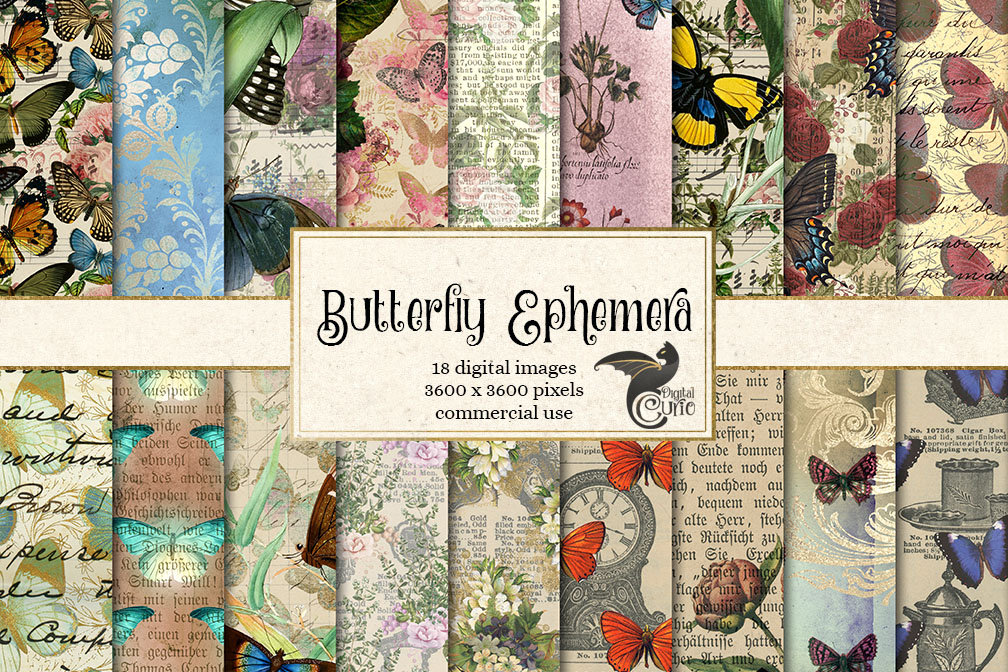 Butterfly Ephemera Digital Paper Vintage Textures Old - Etsy