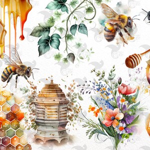 Watercolor Honey Bee Clipart, Spring Flower PNG Graphics (digital ...