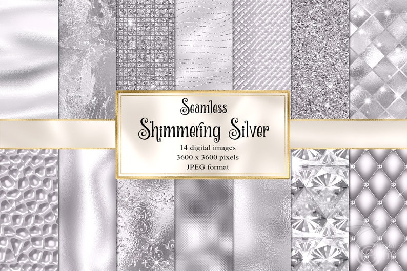 Shimmering Silver Digital Paper, Glitter Foil Textures (digital ...