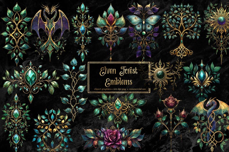 Elven Forest Emblems – Fantasy Leaf & Tree Graphics (PNG, Digital ...