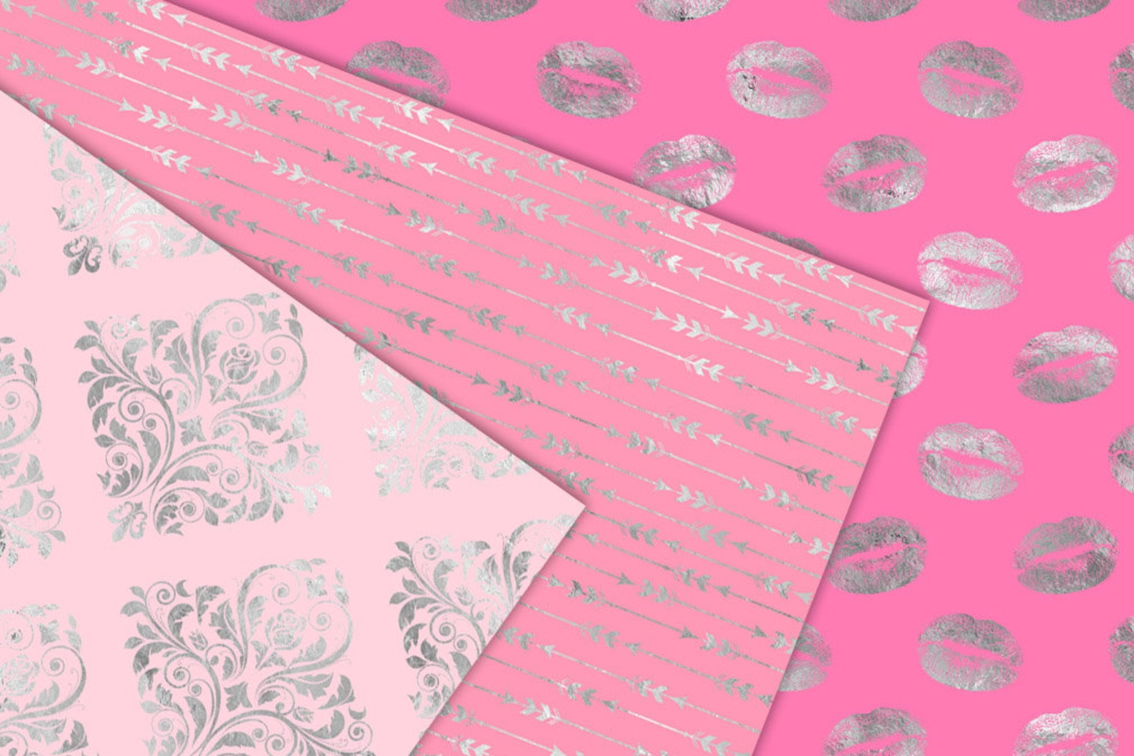 Pink and Silver Digital Paper, Seamless Foil Backgrounds (digital ...