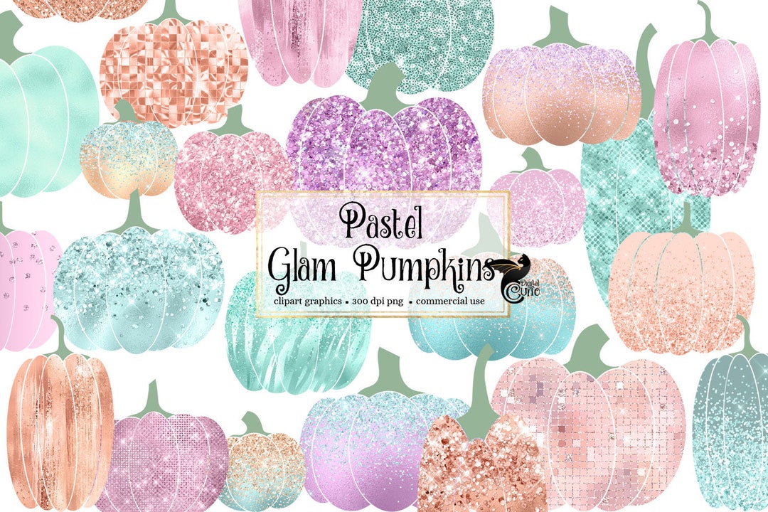 Pastel Glam Pumpkin Clip Art - Sparkling Glitter Pumpkins in PNG Format ...