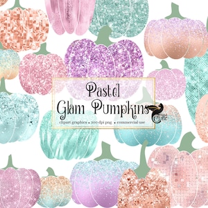 Pastel Glam Pumpkin Clip Art - Sparkling Glitter Pumpkins in PNG Format ...